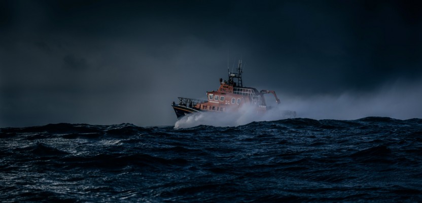 RNLI Islay: Clive Booth holds on and gets wet
